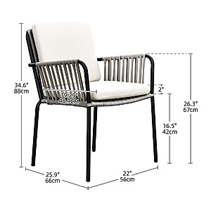 YITAHOME Outdoor Dining Chair Set of 4, All-Weather Rope & Rattan Woven Chairs, Indoor-Outdoor Armchair Seating for Patio, Backyard, Poolside, Balcony - Grey Rattan & Beige