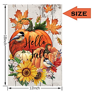 Hello Fall Garden Flags 12x18 Double Sided,Thanksgiving Pumpkin Garden Flag,Sunflower Small Yard Flags for Outside,Autumn Outdoor Decorations for Home