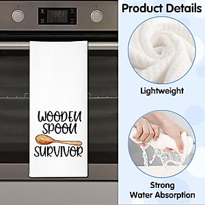 RZHV Wooden Spoon Survivor Kitchen Towel l, Funny Spoon Dish Towel Gift for Women Sisters Friends Mom Aunty Hostess Lover, Housewarming New Home