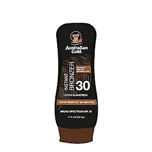Australian Gold Sunscreen Lotion with Instant Bronzer, Broad Spectrum, Water Resistant, Non-Greasy, Oxybenzone Free, Cruelty Free, SPF 30, Coconut, 8 Fl Oz (A70902)