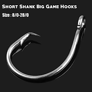 Tuna Circle Hooks Saltwater, Stainless Steel in-Line Circle Hooks 2X Strong Short Shank Big Game Hooks for Swordfish Bass Tuna Size 8/0-28/0