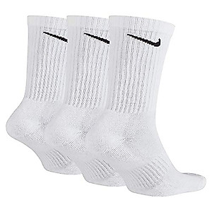 Nike Everyday Cushion Crew Training Socks, Unisex Socks with Sweat-Wicking Technology and Impact Cushioning (3 Pair), White/Black, Large