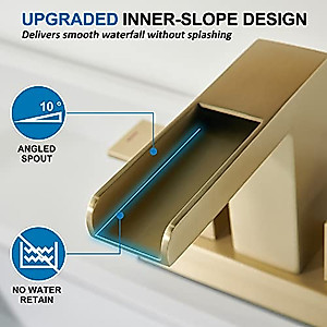 TONNY Gold Bathroom Faucet, Waterfall Bathroom Sink Faucet, 4-Inch Centerset Bathroom Faucets for Sink 3 Hole with Pop Up Drain and Water Supply Line, Brushed Gold