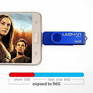 LEIZHAN Micro Flash Drive 128GB USB Drive OTG Micro Android Phone Pendrive Photo Stick USB 2.0 Memory Stick for Samsung Galaxy, Xiaomi,LG,Sony,One-Plus,HTC, Meizu, Blue