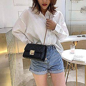 Hanbella Crossbody Purse for Women - Cute Quilted Leather Shoulder Bag with Gold Chain Strap for Teen Girls - Womens Clutch