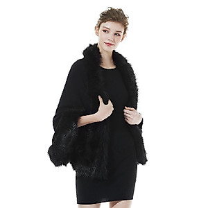 Faux Fur Shawl Wrap Stole Shrug Bridal Winter Wedding with Hook,Black,One Size
