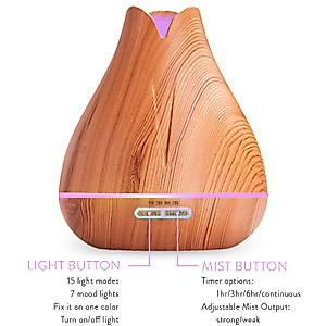 Aromatherapy Essential Oil Diffuser Gift Set - 400ml Ultrasonic Diffuser with 20 Essential Plant Oils - 4 Timer & 7 Ambient Light Settings - Therapeutic Grade