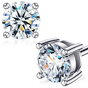 Moissanite Stud Earrings, 0.4ct2ct DF Color Brilliant Round Cut Lab Created Diamond Earrings 18K White Gold Plated 925 Sterling Silver Friction Back for Women Men Best Birthday Gift Mother Day Gift,