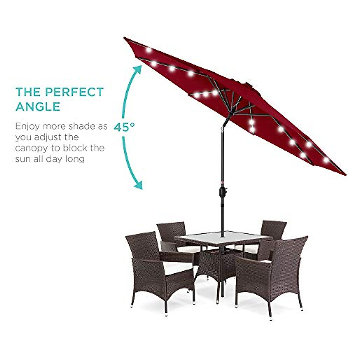 Best Choice Products 10ft Solar Powered Aluminum Polyester LED Lighted Patio Umbrella w/Tilt Adjustment and UV-Resistant Fabric - Red