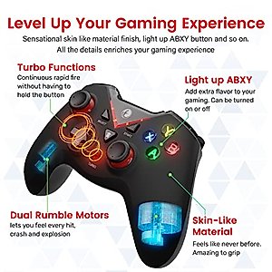 IFYOO VONE 2.4G Wireless Game Controller, Dual-Vibration Gaming Gamepad Joystick for PC Windows 11 10 8 7 Steam, PS3, Android Phone Tablet TV, Laptop Notebook Computer - Red, 2x White Joystick Caps