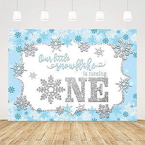 AIBIIN 7x5ft Winter Onederland Backdrop for Boy Sweet Little Snowflake Happy First One Birthday Photography Background Blue Silver Winter Wonderland Party Decoration Banner Supplies Photo Studio