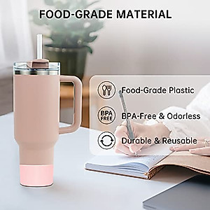 3 Pack Silicone Boot for Stanley 40 oz Quencher Tumbler with Handle, 8 Pack Replacement Straws with Cleaning Brush for Stanley 40 oz with Handle，Stanley Cup Accessories(Pink)