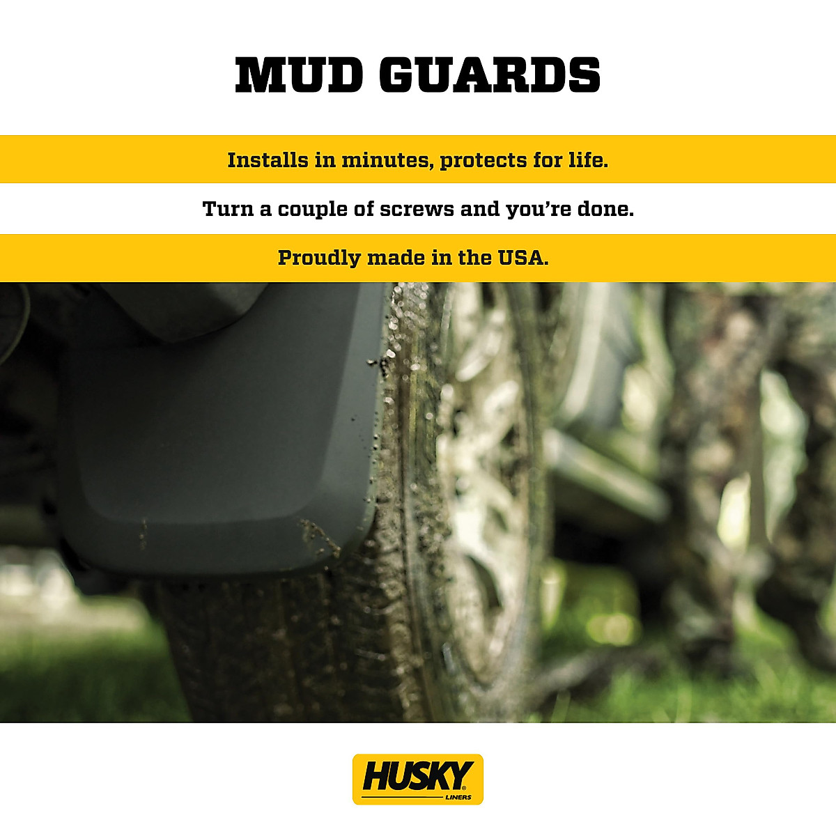 Husky Liners Mud Guards | Front Mud Guards - Black | 56671 | Fits 2008-2012 Ford Escape w/o Integrated Side Step, 2008-2011 Mercury Mariner w/o Integrated Side Step 2 Pcs