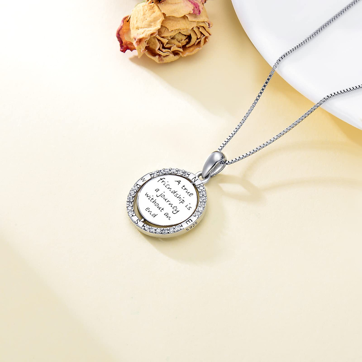 Friendship Necklace Sterling Sliver Compass Necklace for Women -Best Friend Birthday/graduation Gifts for Women