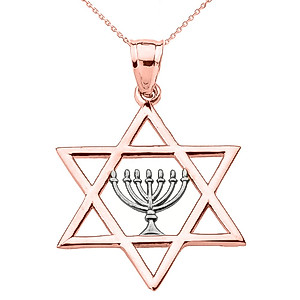 Jewish Jewelry by FDJ 10k Rose Gold Star of David with Menorah Pendant