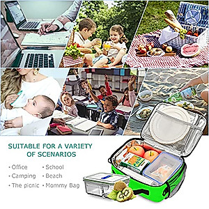 xigua Reusable Lunch Bag Insulated Lunch Box Cooler Tote Removable Shoulder Strap Meal Picnic Bags for Outdoor School Travel Office Work, Plain Neon Green Solid Color