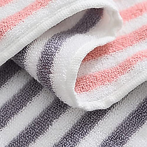YiLUOMO Pink & Grey Hand Towel Set of 2 Striped Pattern 100% Cotton Soft Absorbent Decorative Hand Towels for Bathroom 13 x 29 Inch
