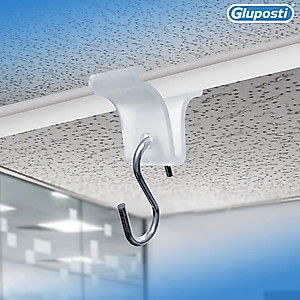 25 Clear Ceiling Grid Clips & 25 Steel S-Hook Sign Hanging Kit, Light Duty Suspended Tile Drop Ceiling Hooks for Hanging Classroom Decorations, Office Decor, Commercial Retail Signs, 0.75" W x 1" H