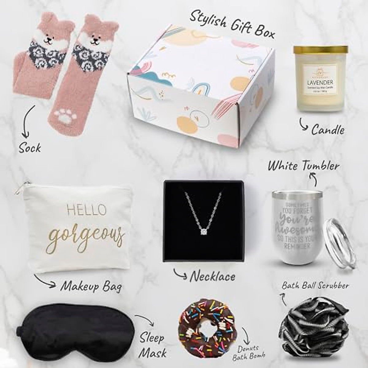 Delight Your Loved Ones with Our Mother's Day Perfect Basket Gift Set (Including Make Up Bag, Necklace, Socks..etc.) for Your Wife Mom Sister Girlfriend Mother (Colorfull Box)
