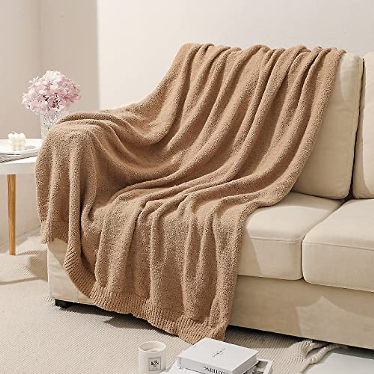 bearberry Super Soft Knit Throw Blanket Lightweight Cozy Warm Fluffy Throw Blankets for Couch Bed Sofa (Camel, 50”x60”)