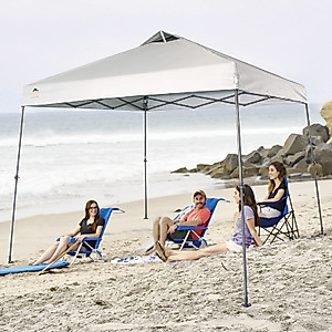 Crown Shades 11 Feet Base Telescoping Slant Leg Outdoor Instant Pop-Up Portable Waterproof Shade Folding Canopy with Carry Bag, White