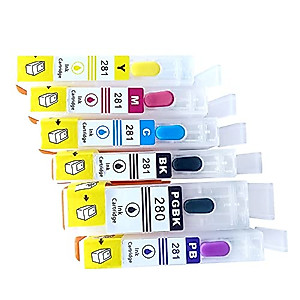 HEMEINY PGI-280XXL CLI-281XXL Empty Refillable Ink Cartridges Compatible with Canon Pixma TS9120 TS8320 TS8220 TS8120 TS8322 TS8222 TS9100 TS8100 TS8200 TS8300 Printer (PGBK BK C M Y PB)