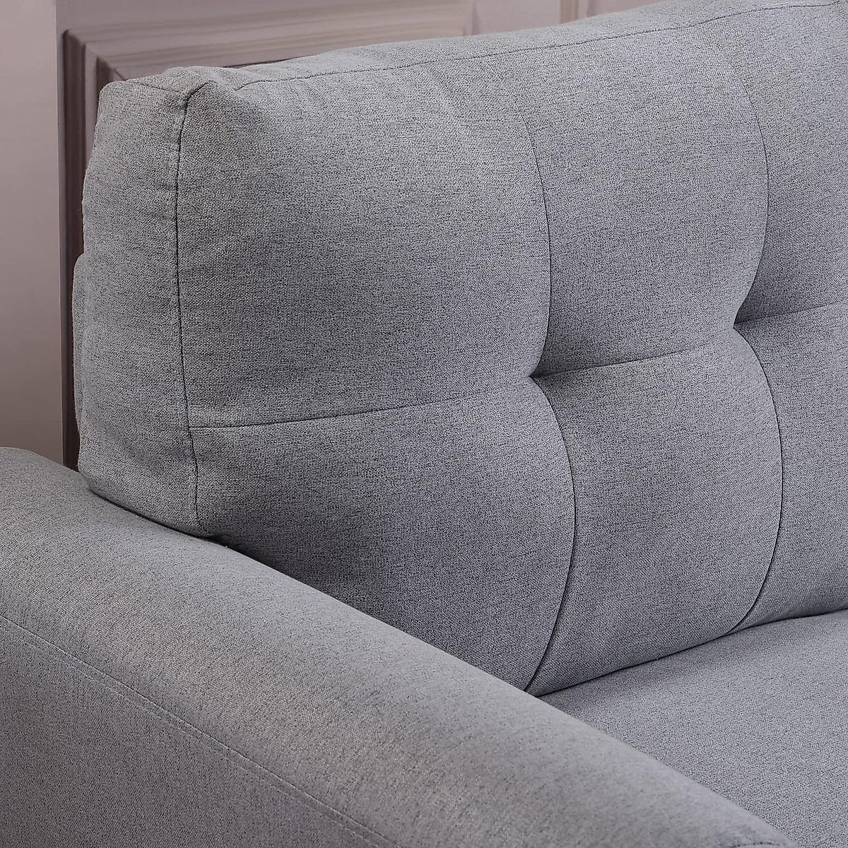 P PURLOVE 3-Seat Sofa for Living Room, Modern Sofa with Comfortable Padded Backrest, Linen Upholstered Couch Furniture for Bedroom, Office, Small Space, Easy Assembly, Light Grey Blue