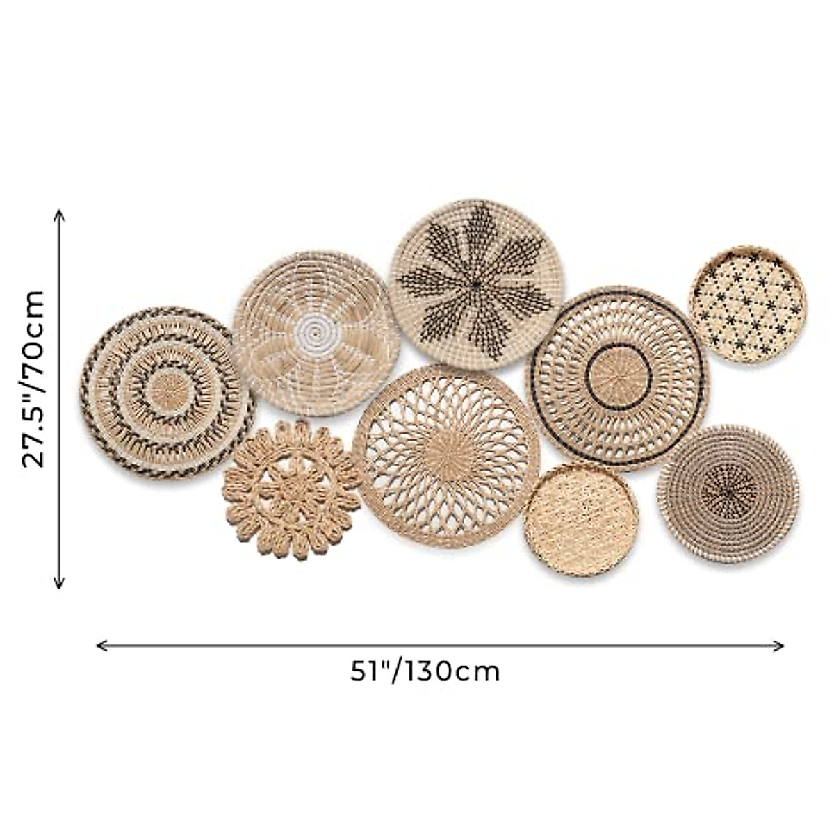 Decocoon Boho Wall Decor Set of 9, Boho Wall Basket Decor, African Wall Baskets, Woven Basket Wall Decor Set, Canastas Para Decoracion (Rustic Garden Wall Decor)