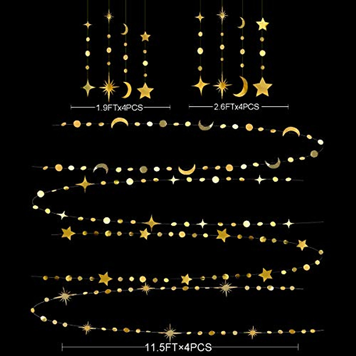 Gold Star Moon Circle Dot Garland Party Decorations Kit Hanging Crescent and Twinkle Little Star Streamer Bunting Banner for Kids Room First Birthday Ramadan EID Mubarak Baby Shower Wedding Engagement