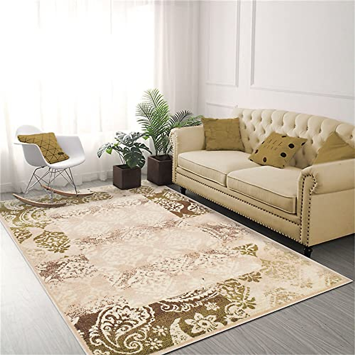 SUPERIOR Mystique Modern Geometric Paisley Polypropylene Indoor Area Rug, 8x10, Beige