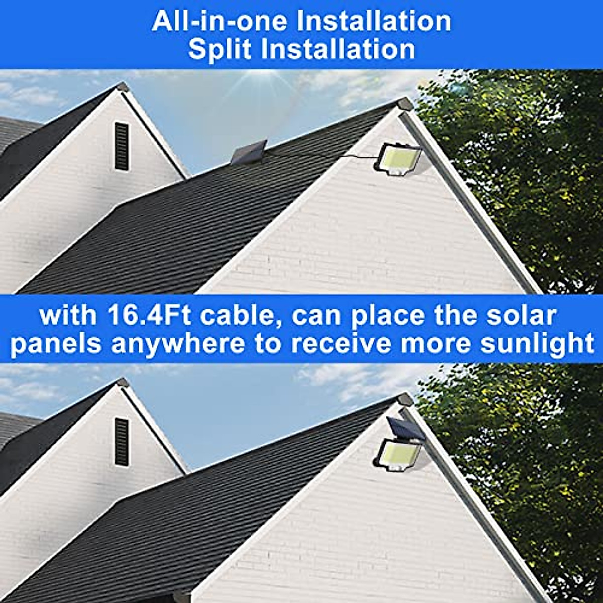 Solar Motion Lights Outdoor, [400 LED/2 Pack/3 Modes] Separate Panel Solar Powered Flood Security Lights with Remote, 16.4Ft Cable, IP65 Waterproof Wall Lights for Garden Garage Yard Backyard Patio