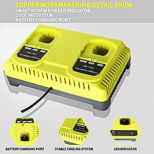 YEX-BUR 2 Ports P117 Dual Chemistry 18V ONE+ Battery Charger for Ryobi Fast Charger P117 P118 Compatible with Ryobi 18V 14.4V 12V Lithium NiCd NiMh Battery P100 P101 P102 P103 P105 P107 P108