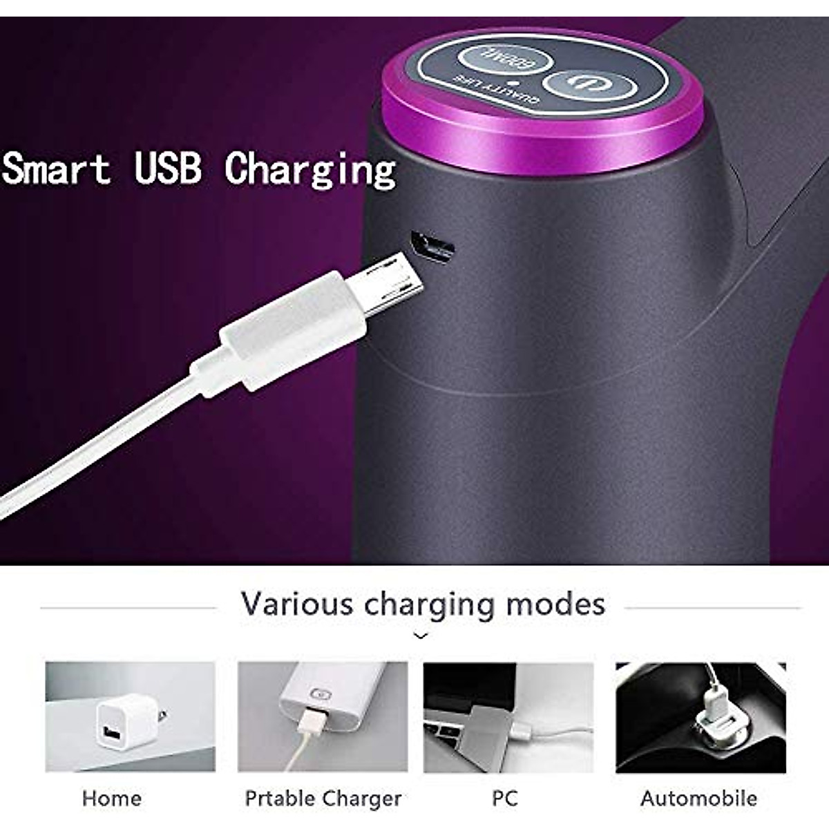 Cozy BlueWater Dispenser, Portable Water Bottle Pump for Universal 3, 4 and 5 Gallon with USB Electric Charging and Automatic Off Switch (Black)