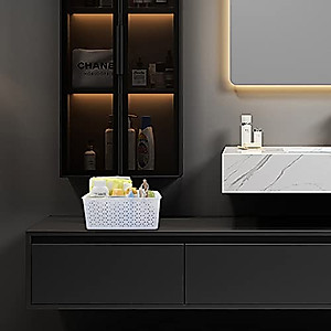 Inhouse Plastic Storage Baskets, White Plastic Bins Organizer, Set of 4