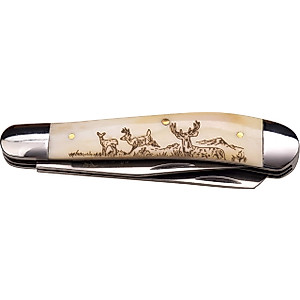 Elk Ridge - Outdoors Manual Folding Knife - 2.75 in Satin Finish Blade, Ox Bone Handle with Laser Deer Artwork - ER-220DR