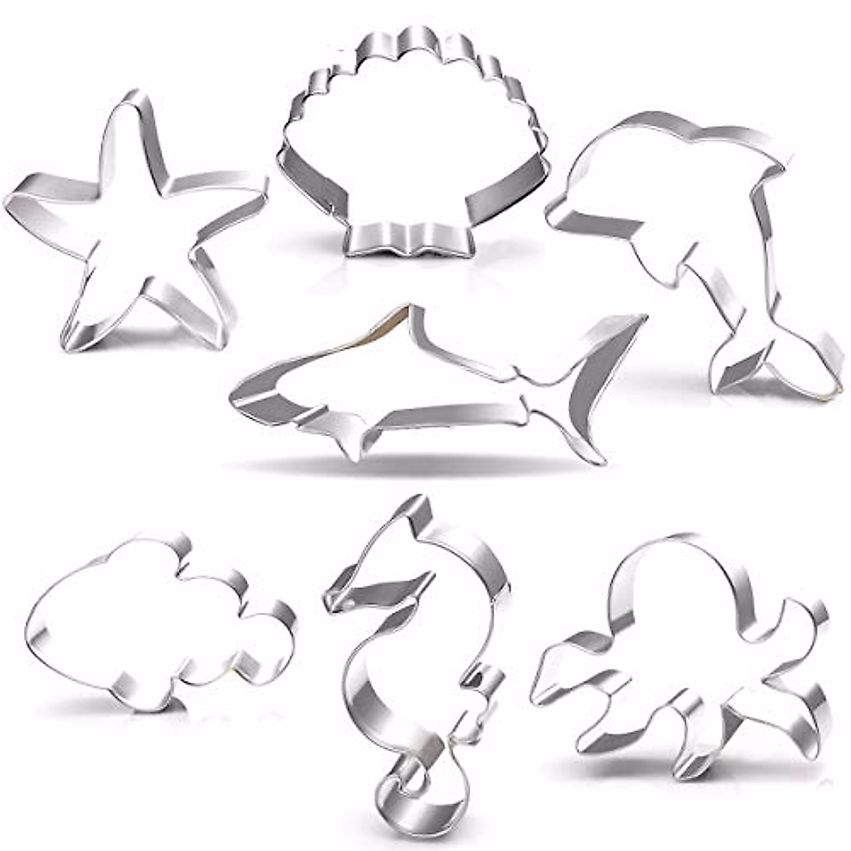 LUBTOSMN Under the Sea Creatures Cookie Cutter Set-3 inches-7 Piece-Shark, Seastar, Seashell, Seahorse, Whale, Octopus, Fish Cookie Cutters Molds for Kids Birthday Party Supplies Favors.