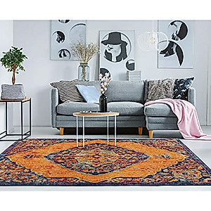 Machine Washable Modern Design Jute Back 5x7 Abstract Indoor Area Rug for Bedroom, Living Room, Dining Room, Office, 5'3" x 6'11", Orange