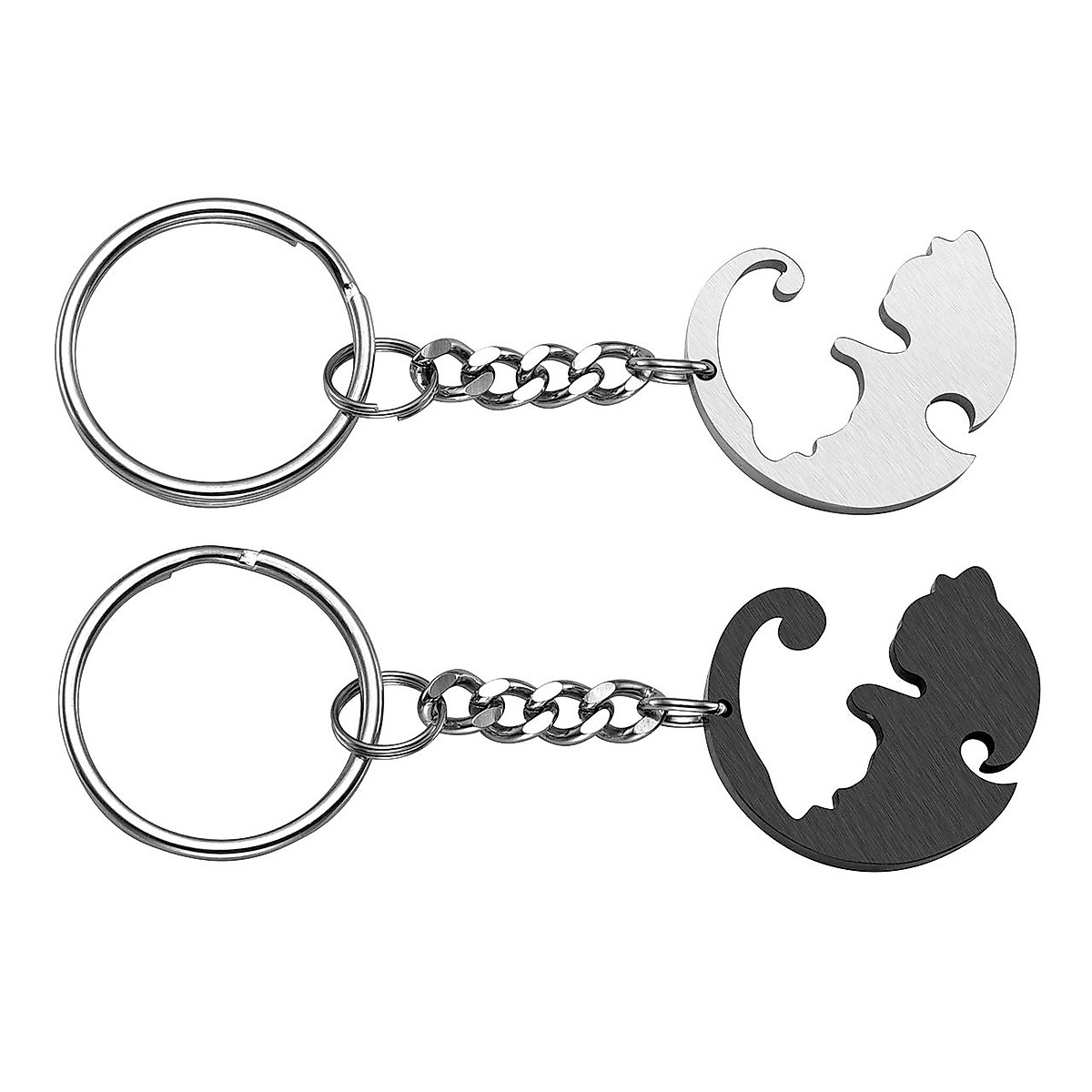 Jovivi 2pcs Stainless Steel Couples Keychains Black White Cat Puzzle Piece Matching Couple Keychain Set Yin Yang Matching Puzzle Keychain His & Her Lover Gift