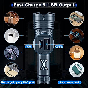 WENOTK Rechargeable Led Flashlights,high Powered Flashlight Super Bright,Handheld Tactical Flashlight with Waterproof, 6 Modes, Zoomable, Powerful Flashlights for Camping Home Emergencies