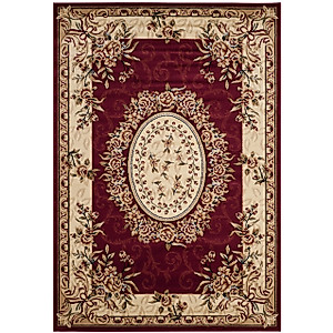 SAFAVIEH Lyndhurst Collection Area Rug - 5'3" x 7'6", Red & Ivory, Traditional European Medallion Design, Non-Shedding & Easy Care, Ideal for High Traffic Areas in Living Room, Bedroom (LNH328C)