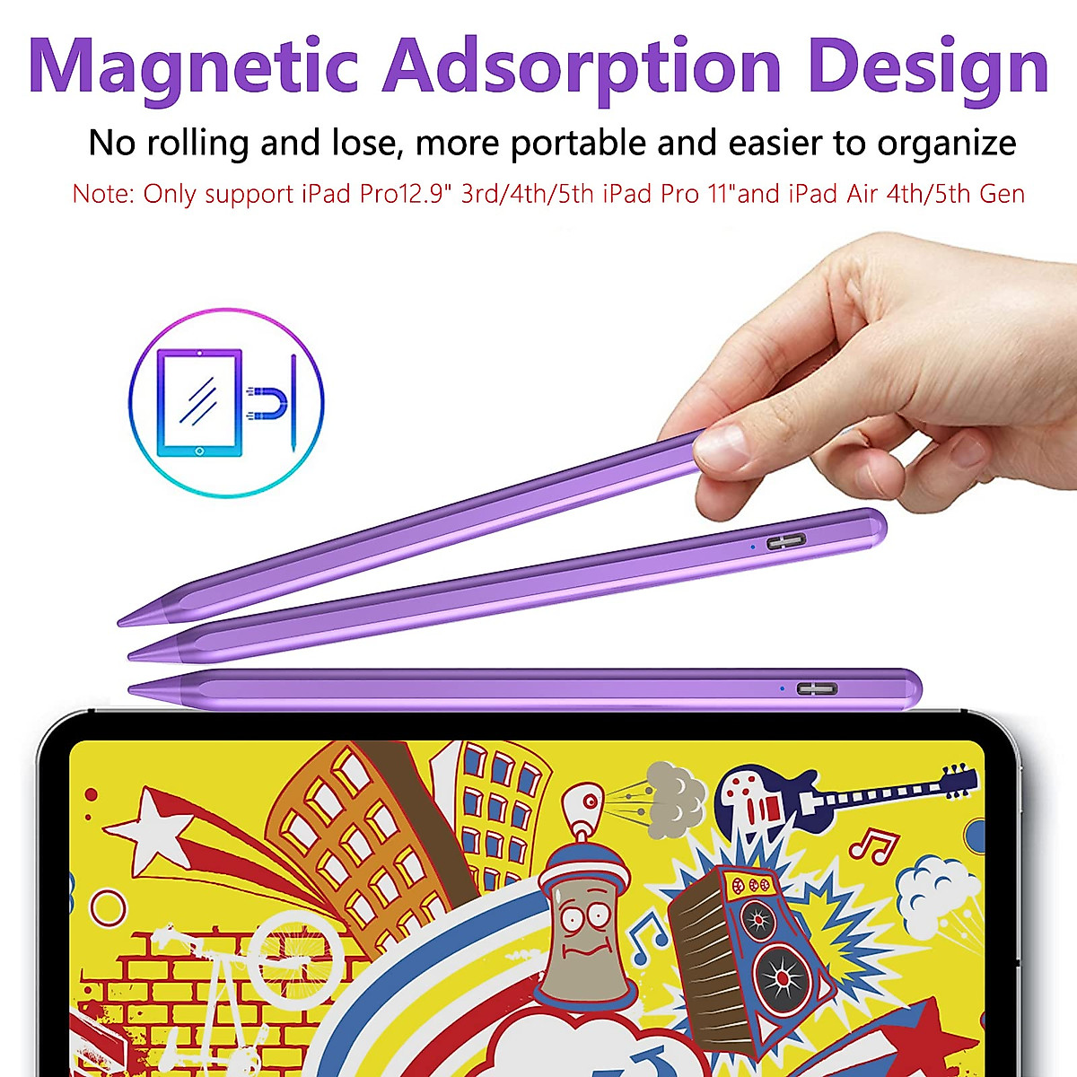 Stylus Pen for iPad, Apple Pencil for 10th/9th Gen, Pro 11" & 12.9", iPad Pencil Compatible with (2018-2022) Apple Air 5th/4th/3rd, Mini 6th/5th, iPad 8th/7th/6th (Purple)