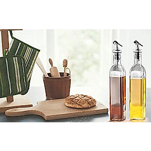 WERTIOO Oil Dispenser Bottle 4 Pack 17 OZ Glass Olive Oil and Vinegar Dispenser Set Oil Container with Funnel & Pen and Tag for Kitchen