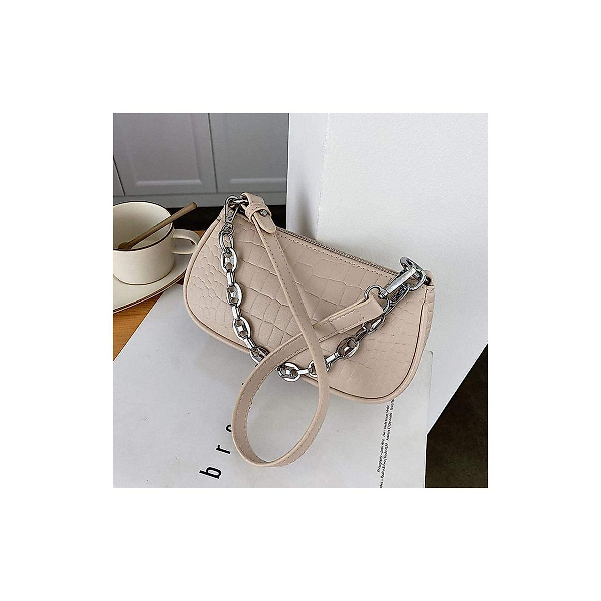 Small Pu Shoulder Bag, Crocodile Pattern Handbag Zipper, Retro Women