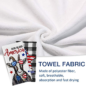 Seliem 4th of July God Bless America Patriotic Goat Kitchen Dish Towel Set of 2, Freedom Star Buffalo Plaid Check Hand Towel Drying Baking Cooking Cloth, Summer Holiday USA Kitchen Decor 18x26 Inches