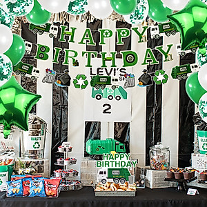 KEFAN Trash Truck Party Decorations, Garbage Truck Birthday Party Supplies with Happy Birthday Banner, latex Balloons, cupcake Toppers, for Kids Waste Management Recycling Birthday Party Decor
