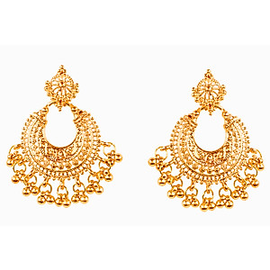 Touchstone Indian earrings for women jewelry jhumkas bollywood jewellery gold wedding bronze jhumka chandbali set golden clip on folklorico chandelier desi large light weight filigree in gold tone