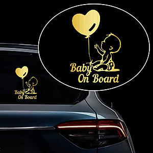 Iprokiu 3pcs Baby on Board Sticker for Car Kids on Board Car Decal Cute Footprint Baby Kids Safety Warning Sticker Car Window Bumper Sticker Vinyl Decal Baby in Car Sticker (Brushed Gold)