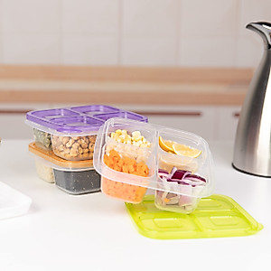 Finorder 6 Pack 4-Compartment Snack Containers, Reusable Food Containers for Kids School, Adults Office, Picnic Trip, Lunch Bento Box Meal Prep Containers (Bright Color Set)