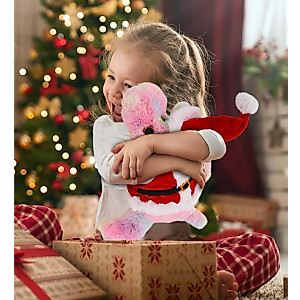 DolliBu Santa Rainbow Lying Moose Stuffed Animal Plush Toy - Super Soft Dress Up with Red Santa Claus Outfit, Cute Lying Moose Gift Perfect Holiday with Name Personalization - 9.5 Inch