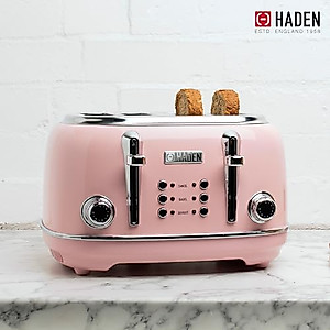 Haden Heritage 1.7 Liter Stainless Steel Electric Water Kettle Bundled with 4 Slice Wide Slot Stainless Steel Toaster, English Rose